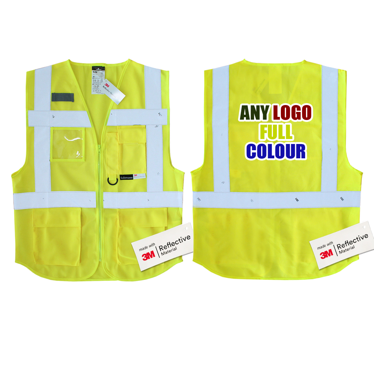 Personalised Yellow Salzmann 3M Hi-Vis Safety Vest Print Text Logo ...